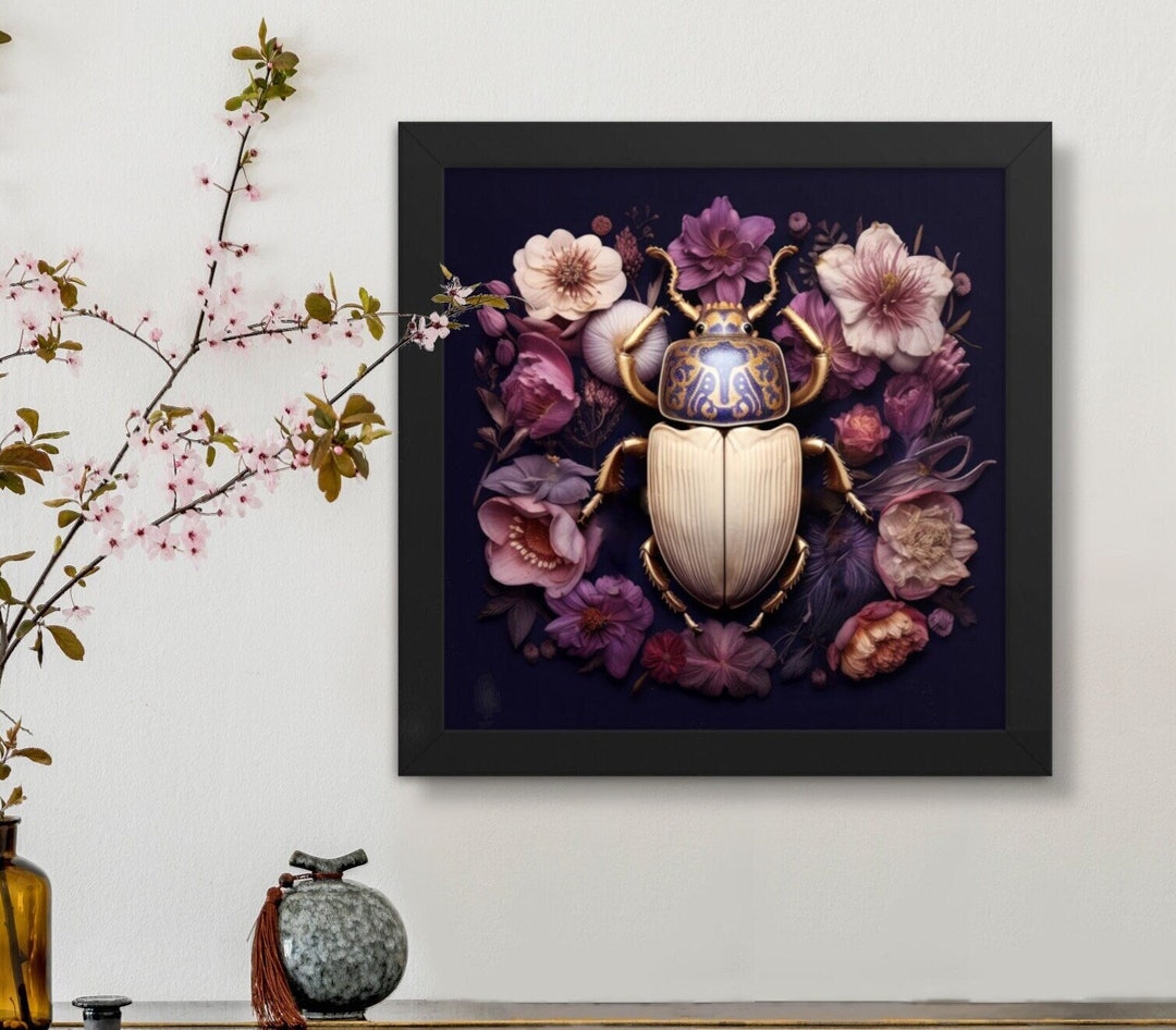 Bug With Flowers Maximalist Decor Purple Art Print Beatle Botanical ...