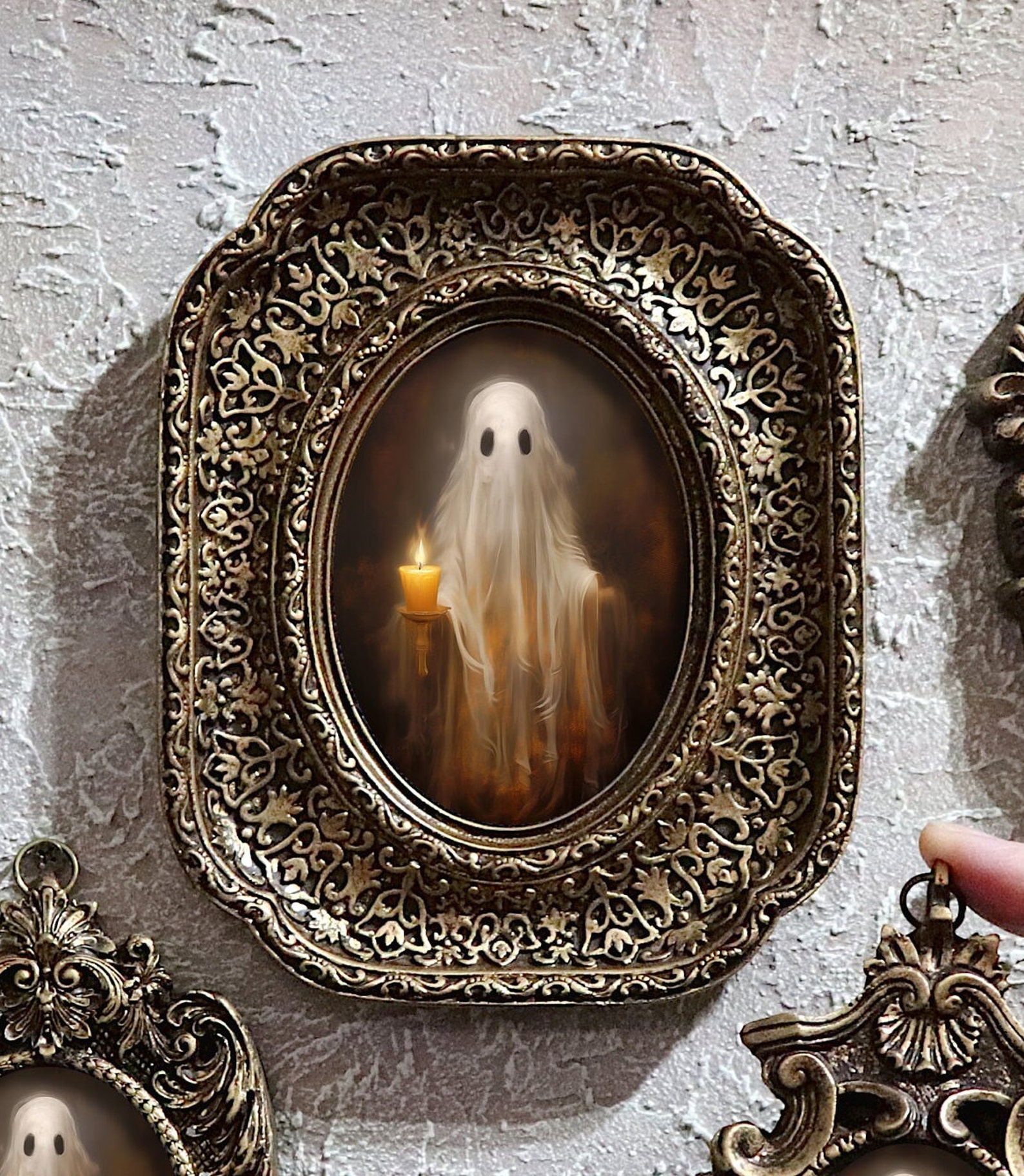 Ghost Holding A Candle Miniature Wall Art Haunting Ghost Small Framed ...