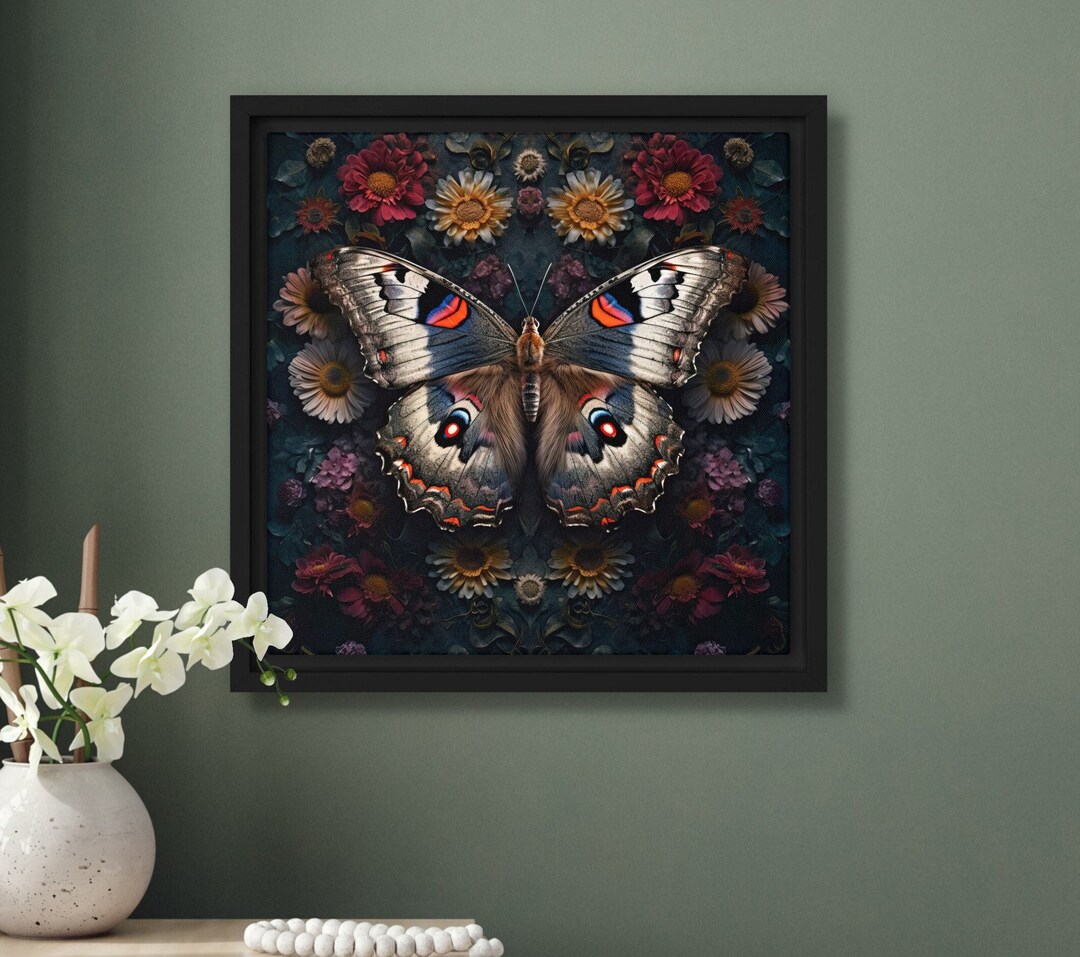 Buckeye Butterfly With Flowers Art Print Moth Botanical Dark Moody ...