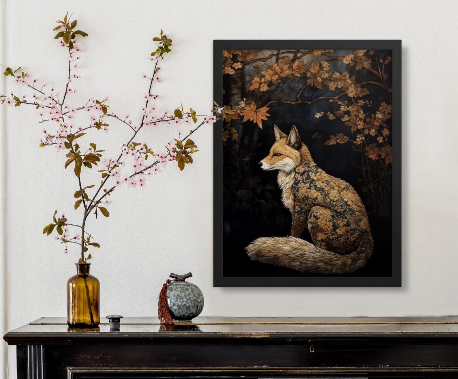 Fox Fall Art Print Maple Forest Trees Wildlife Forestcore Wall Painting ...