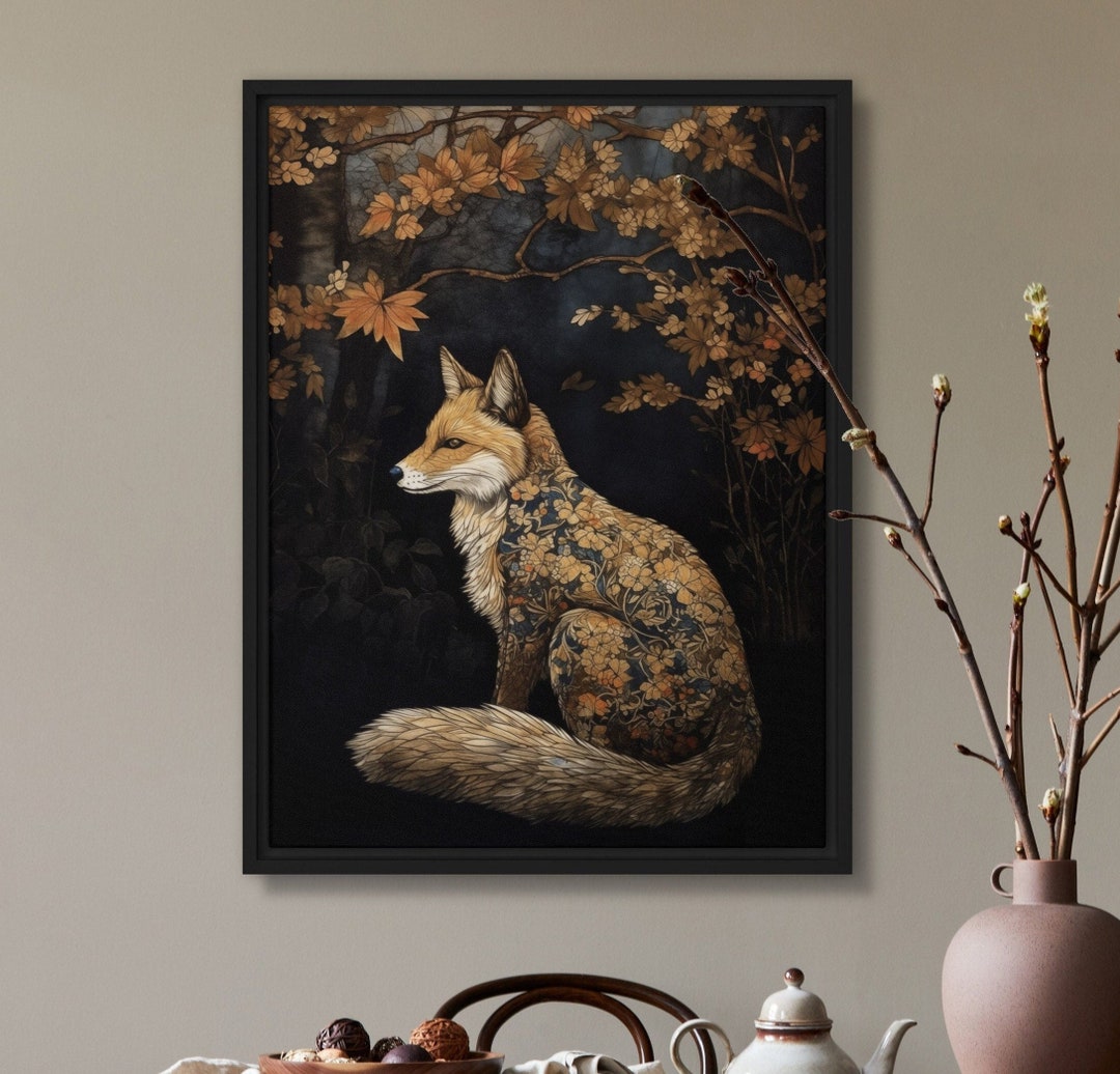 Fox Fall Art Print Maple Forest Trees Wildlife Forestcore Wall Painting ...