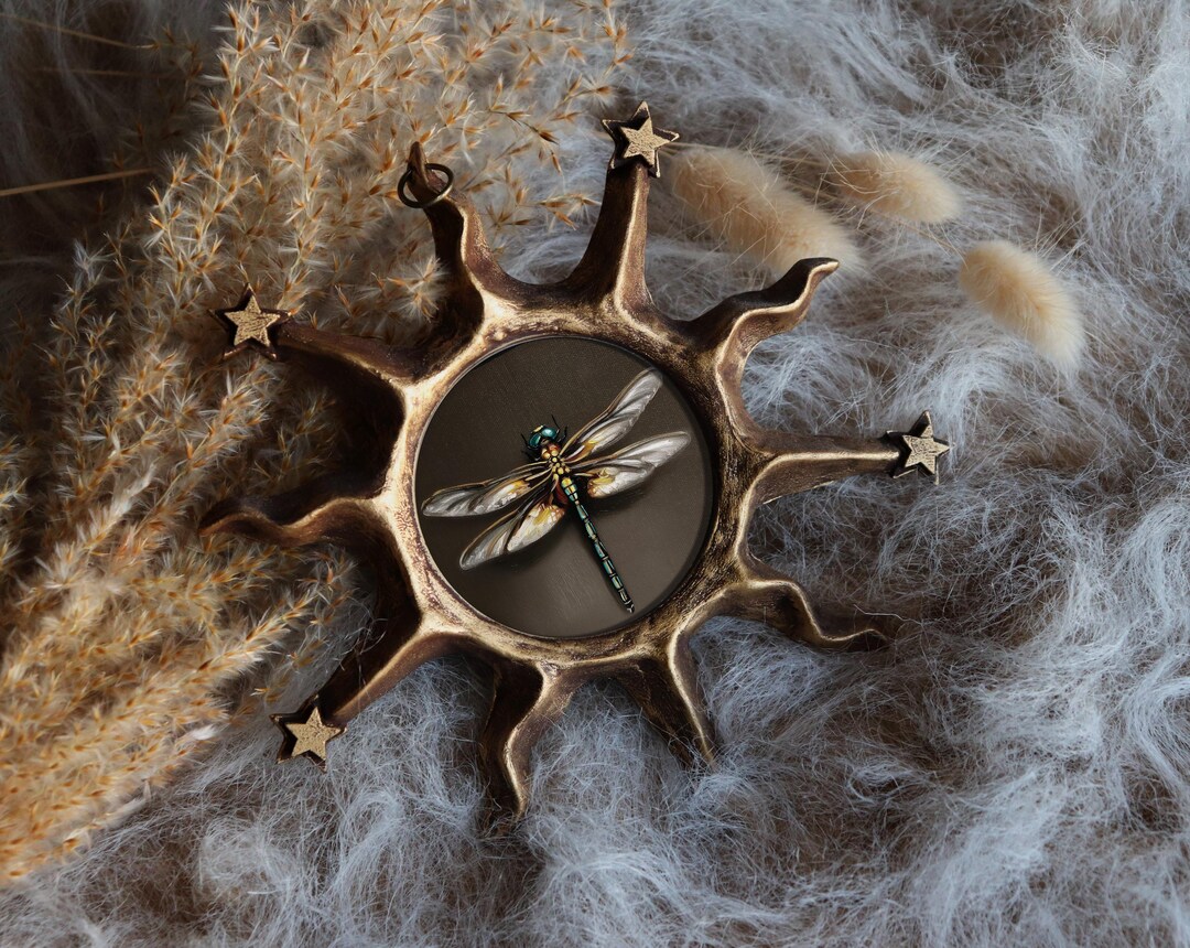 Dragonfly Insect Illustration in Celestial Sun Frame Miniature Painting ...