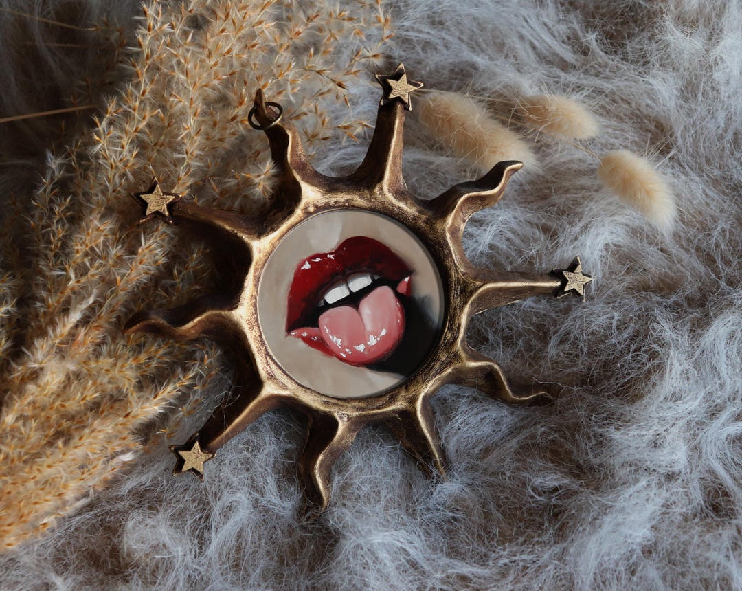 Lips Art Print Celestial Frame Rock Roll Bold Red Lips With Tongue ...