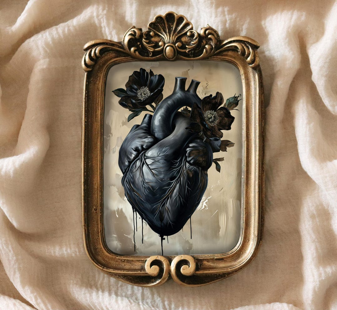 Black Anatomical Heart Art Print Gothic Surreal Poster Dark Romantic ...