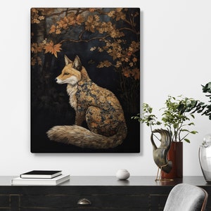 Fox Fall Art Print Maple Forest Trees Wildlife Forestcore Wall Painting ...