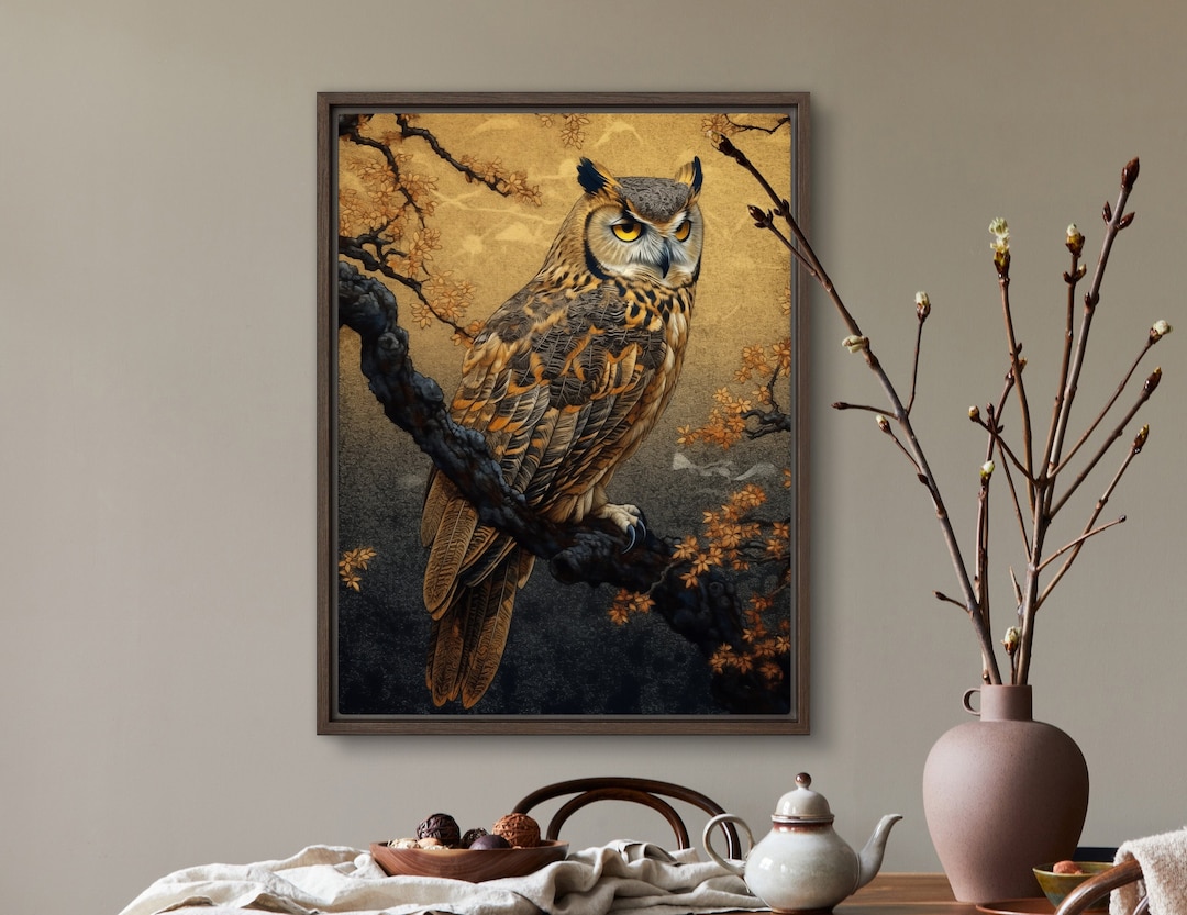 Owl Art Print Cottagecore Painting Fall Wildlife Forestcore Vintage ...