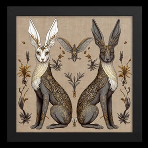 Two Rabbits Folk Art Print Hare Nature Illustration Witchy - Etsy