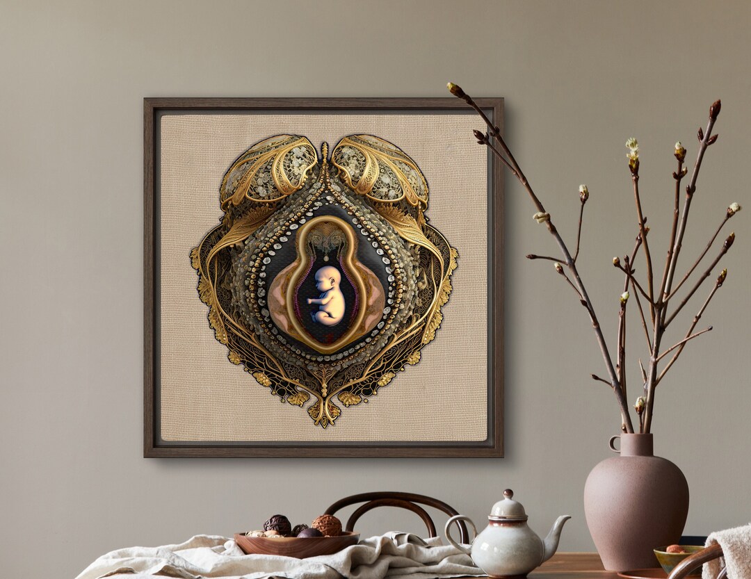 Embryo Uterus Art Print Female Anatomy Painting Ovaries Medical Dark ...