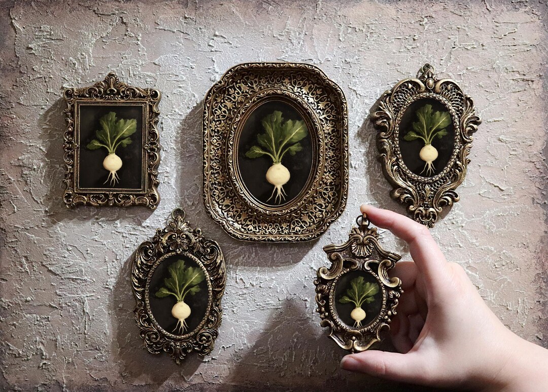 Turnip Painting Vegetable Still Life in Vintage Style Frame Miniature ...