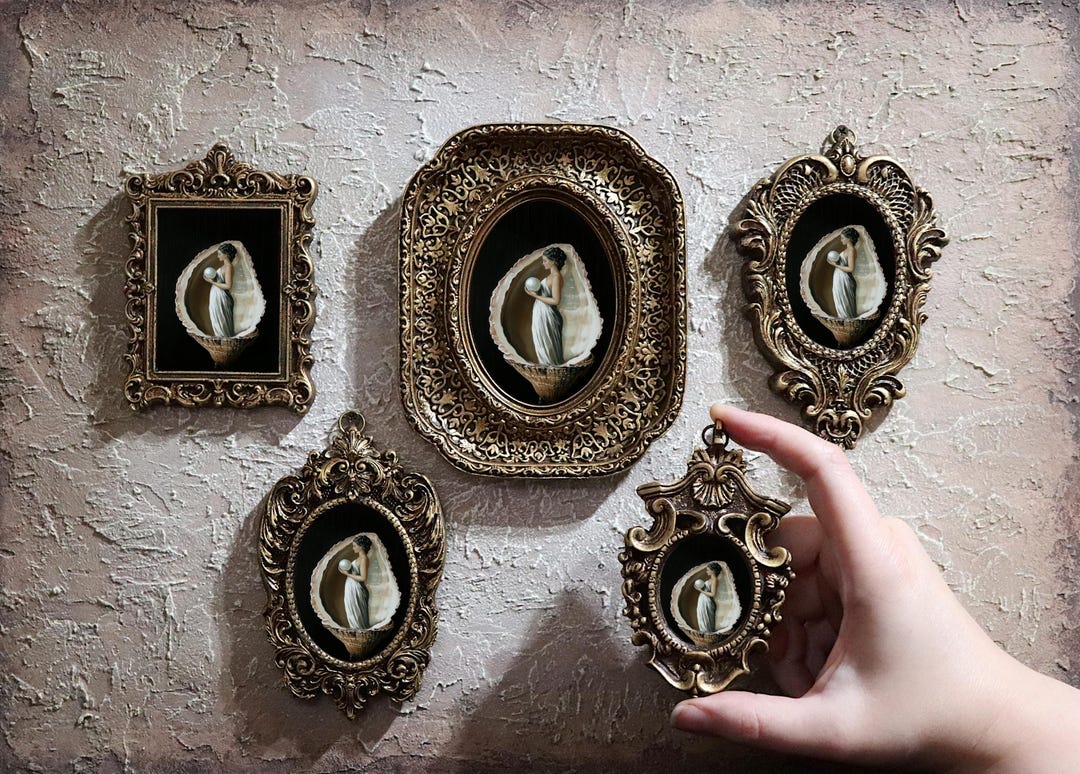 Goddess Woman in Shell Surreal Miniature Painting in Ornate Vintage ...