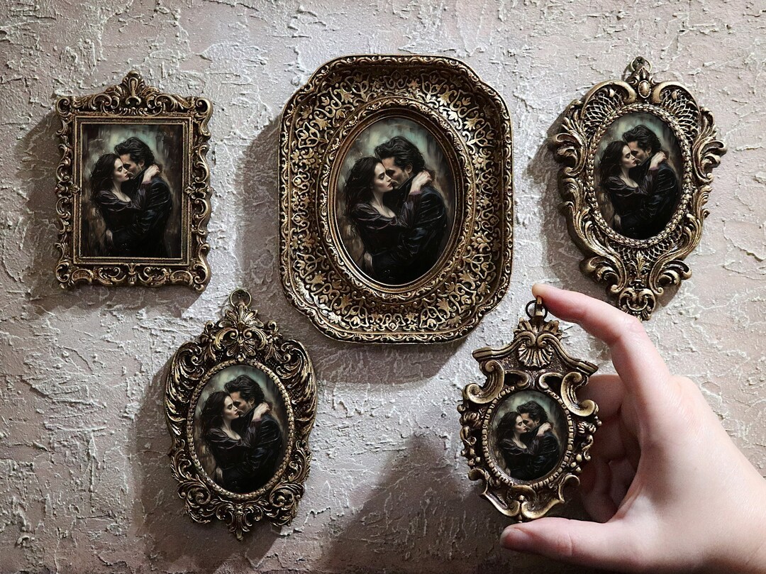 Vampires Painting Lovers Couple Miniature Wall Art Gothic Small Framed ...