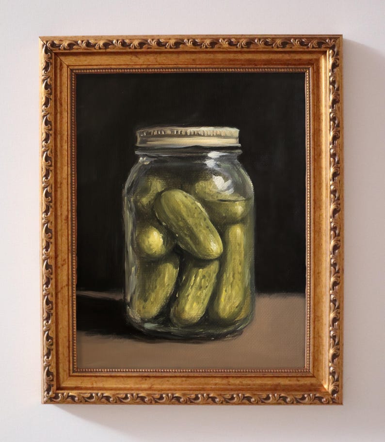 Pickle Jar Art Print Vintage Vegetable Still Life Rustic Kitchen Decor ...