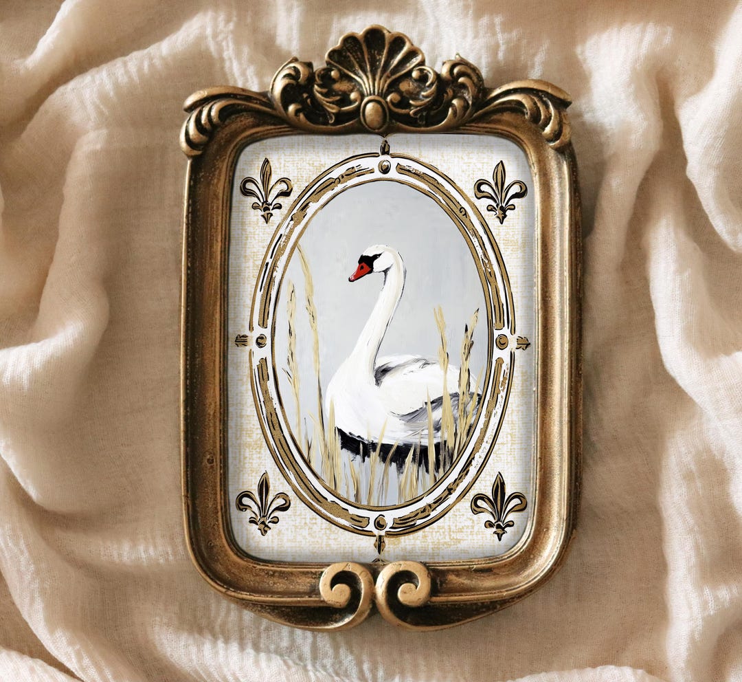Swan Wall Art Ornate Gold Frame Elegant Bird Print Home Décor French ...