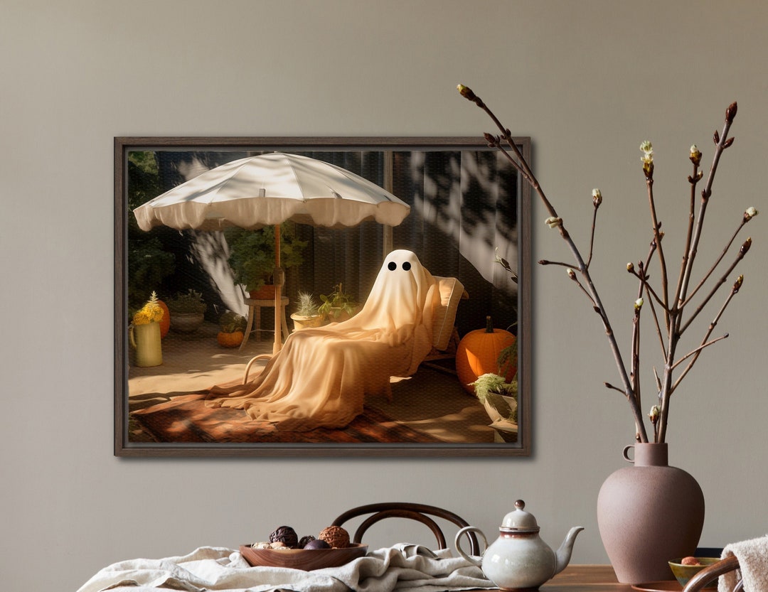Ghost Art Print Sunbathing Under Umbrella Goth Haunting Ghost Witch ...