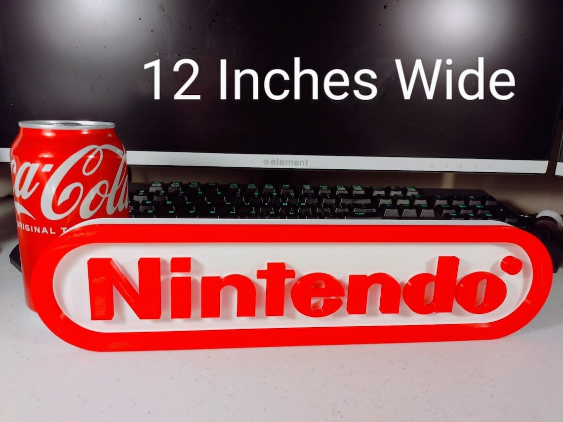 Nintendo Logo Sign 3D Printed 3 SIZES Desk & Shelf Art, Wall Decoration ...