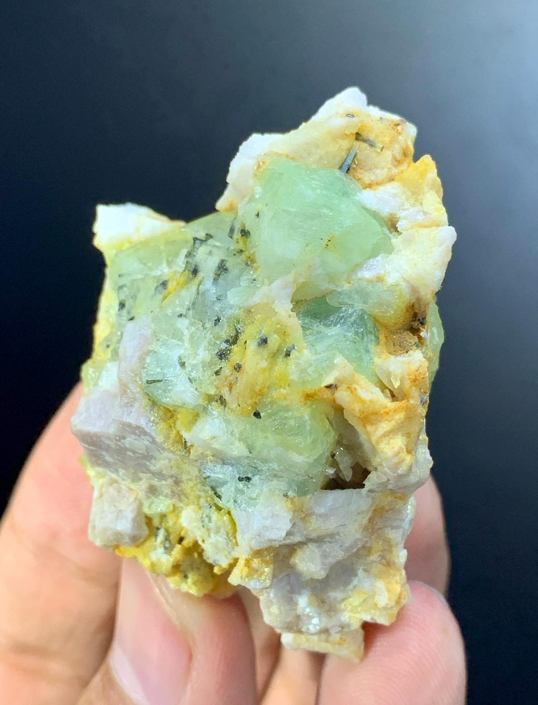 Apple Green Herderite Crystal Specimen With Feldspar, Skardu Pakistan ...