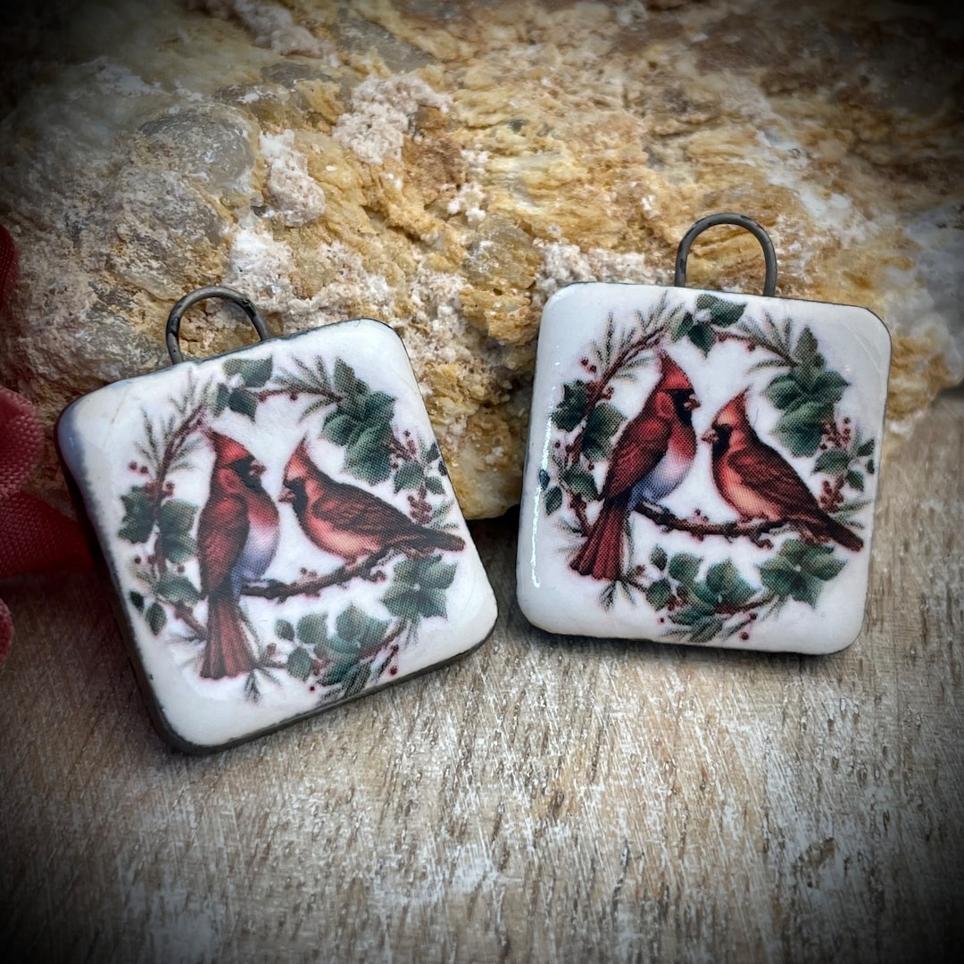 Christmas Earring Charms, Cardinal Bird Charms, Holiday Pendant ...