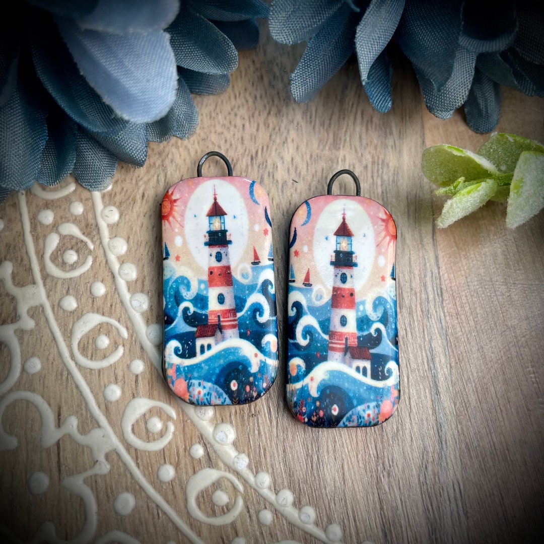 Lighthouse Earring Charms, Ocean Beach Beads Pendants, Summer Clay ...
