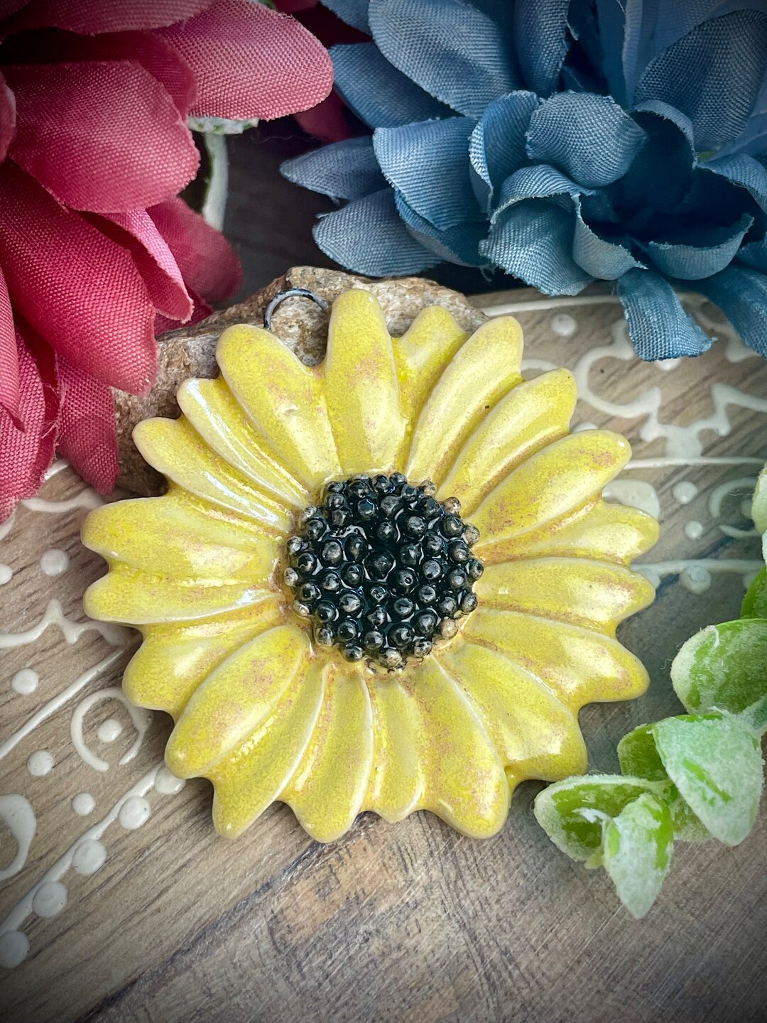Daisy Flower Ceramic Pendant Charm, Sunflower Flower Pendant Design ...