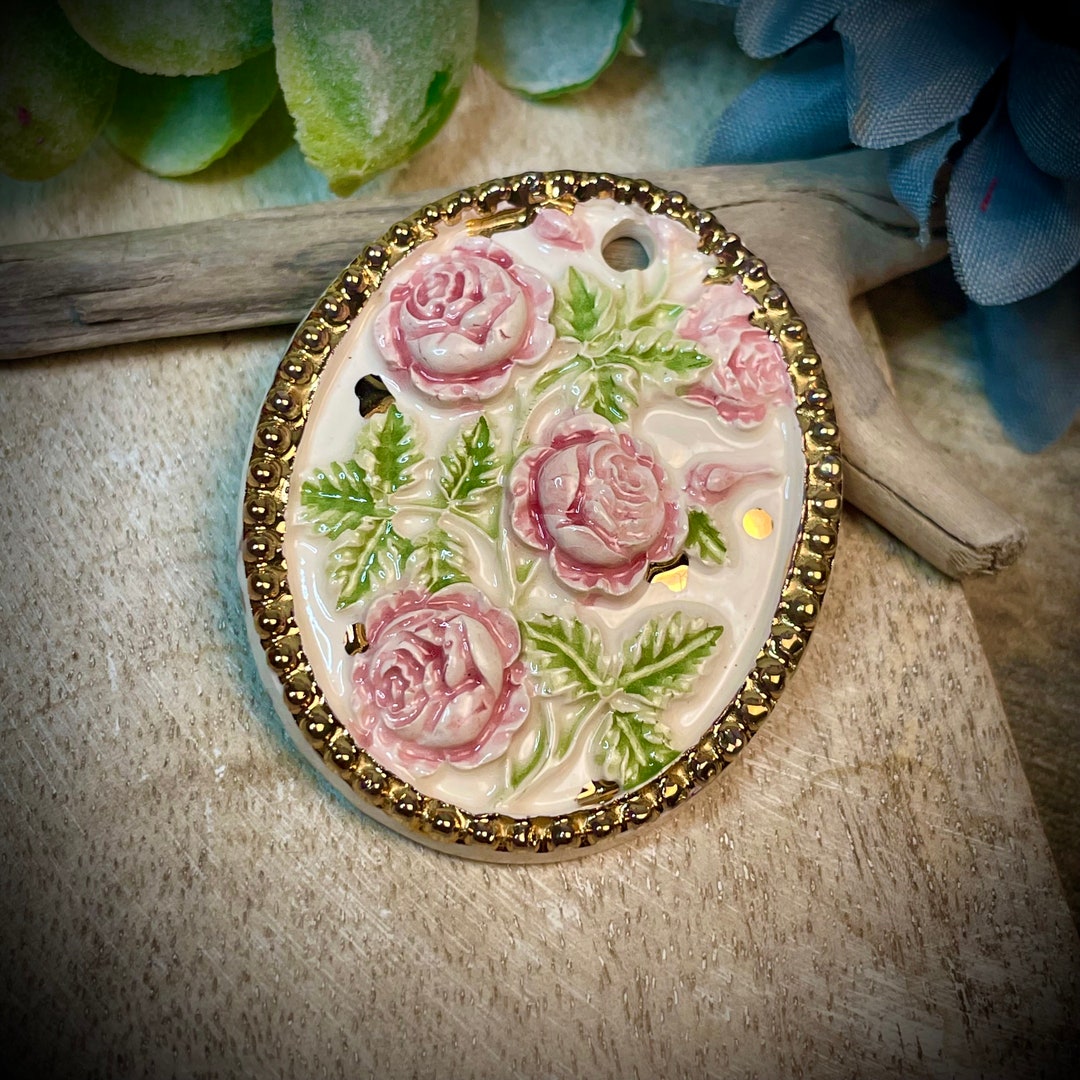 Floral Pendant Charm , Rose Flower Ceramic Pendants Jewelry Findings ...