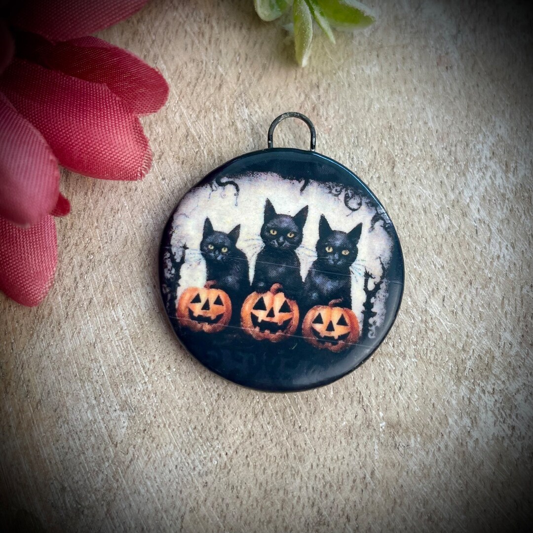 Halloween Cat Pendant Charms, Vintage Cat Beads Pendants, Pumpkin Clay ...