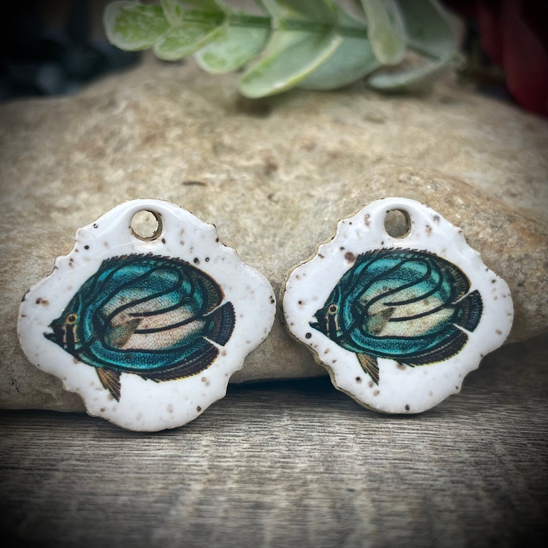 Fish Ceramic Charms Artisan Fish Pendants 2 Rustic Earring - Etsy