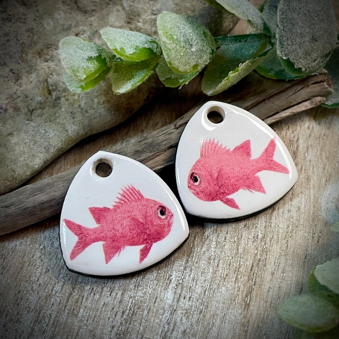 Fish Ceramic Charms, Artisan Fish Pendants, 2 Rustic Earring Components ...