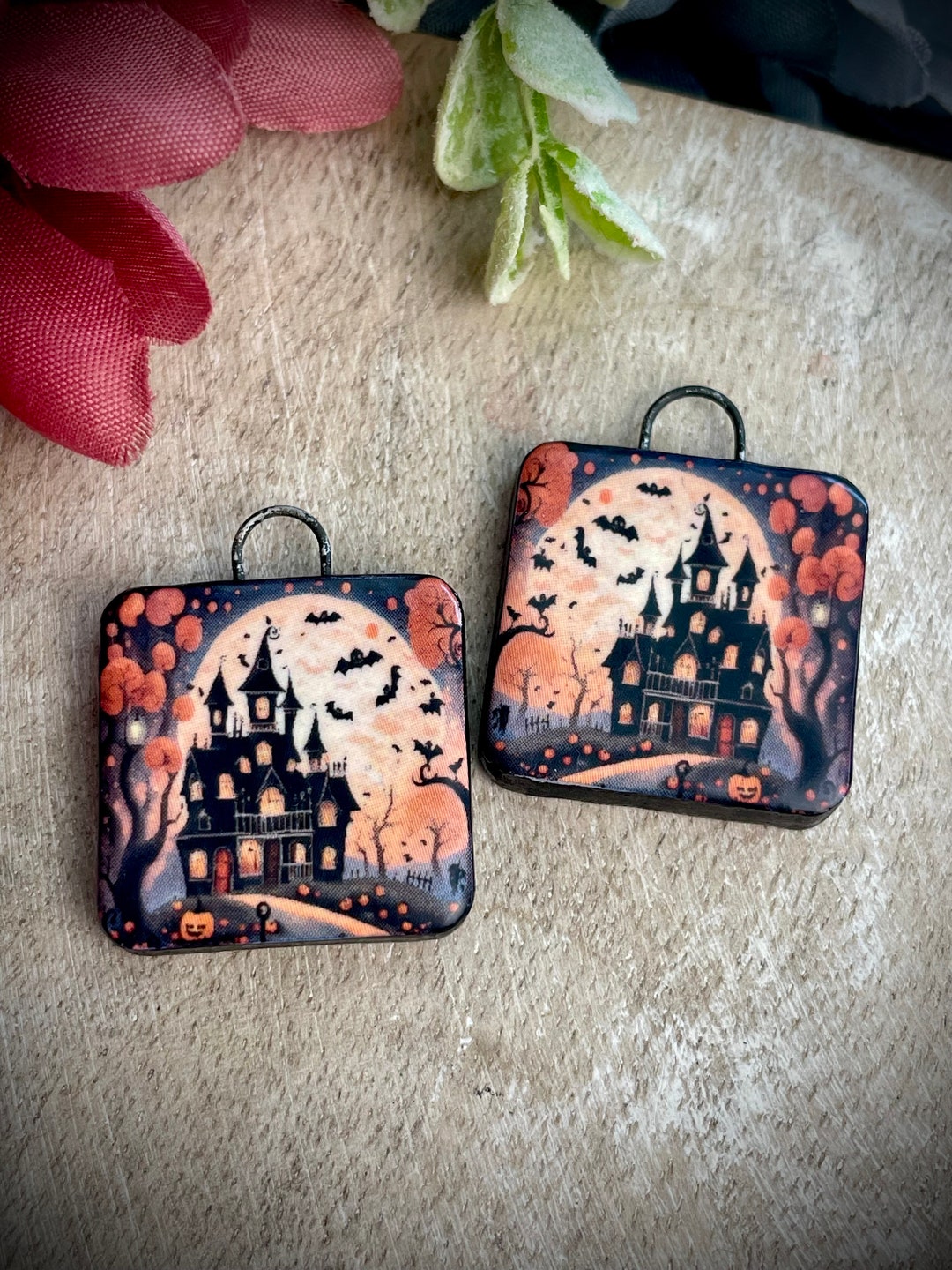 Halloween Earring Charms, Vintage Haunted House Beads Pendants, Pumpkin ...