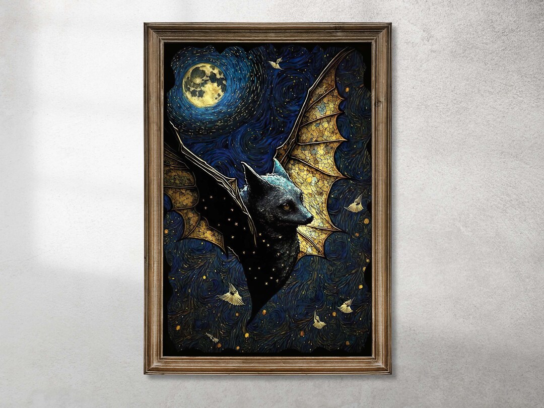 Klimt-inspired Bat Art | Starry Night Sky Print | Digital Download ...