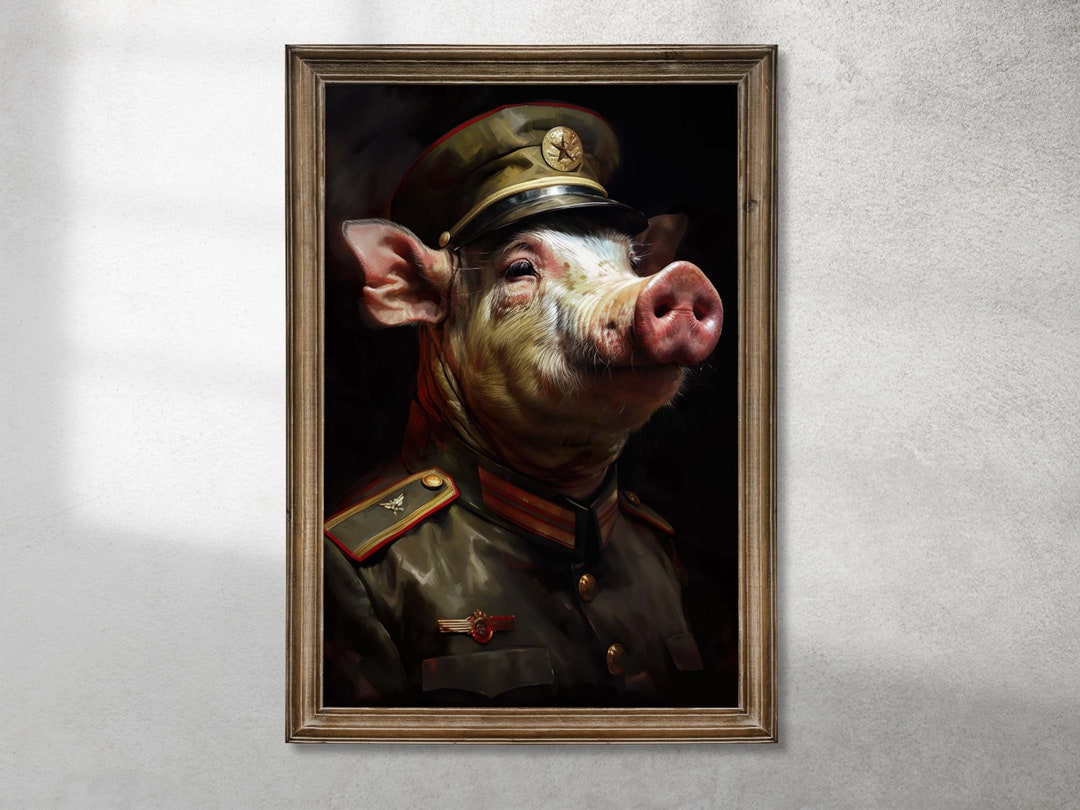 Communist Pig Portrait Art | Satirical Military Pig Print | Digital ...