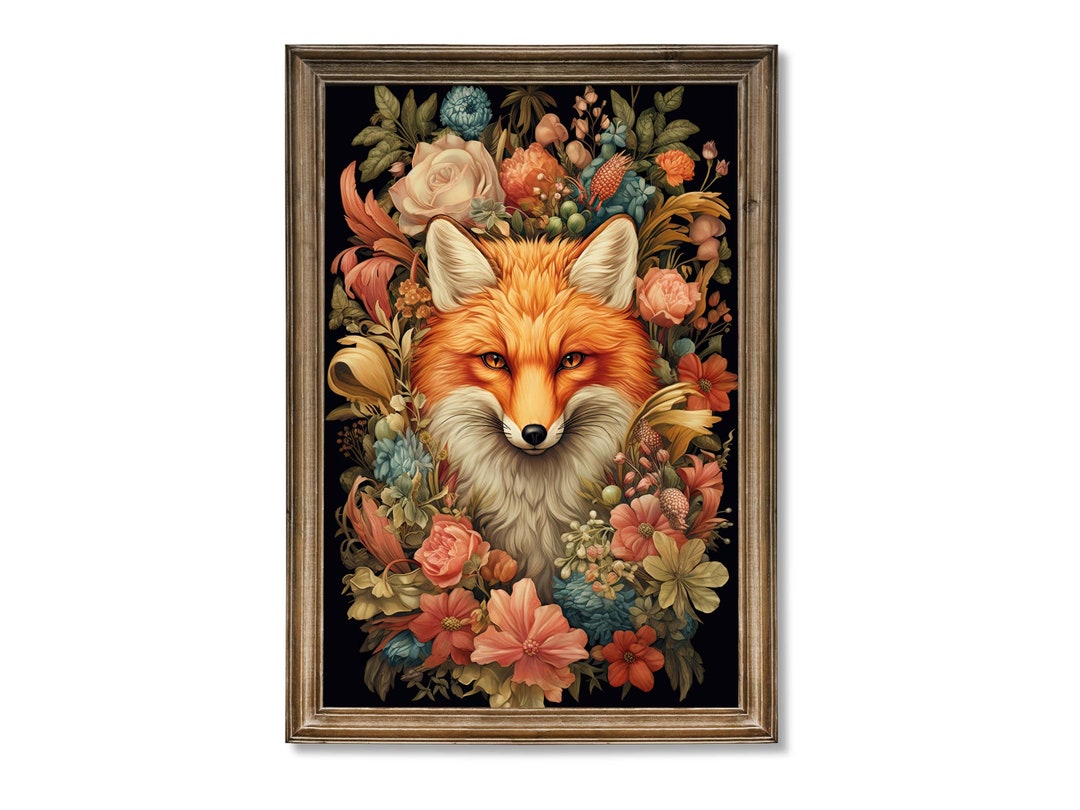 Cottagecore Fox Botanical Print Digital Print Wall Art Dark Academia ...