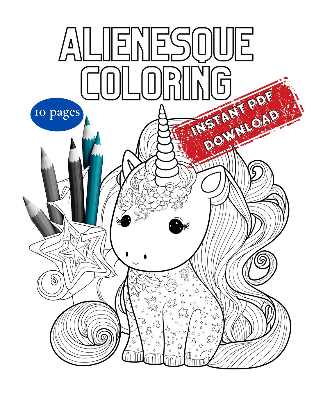 Alien Unicorn & Creatures (printable 10-page Kids Coloring Book) - Etsy