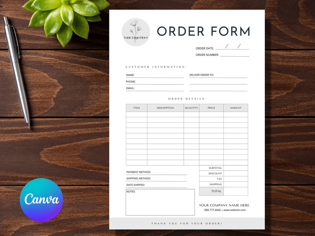 Order Form Template Editable, Minimalist Order Form, Custom Order Form ...