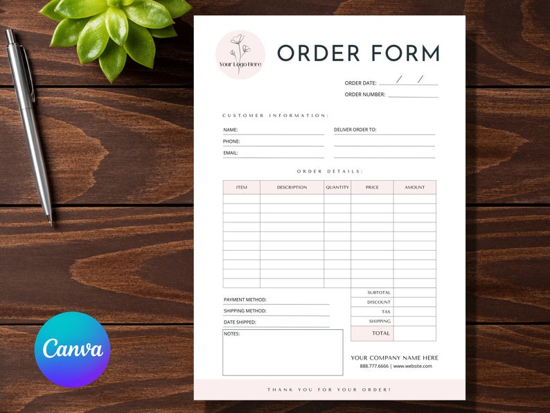 Order Form Template Editable, Minimalist Order Form, Custom Order Form ...