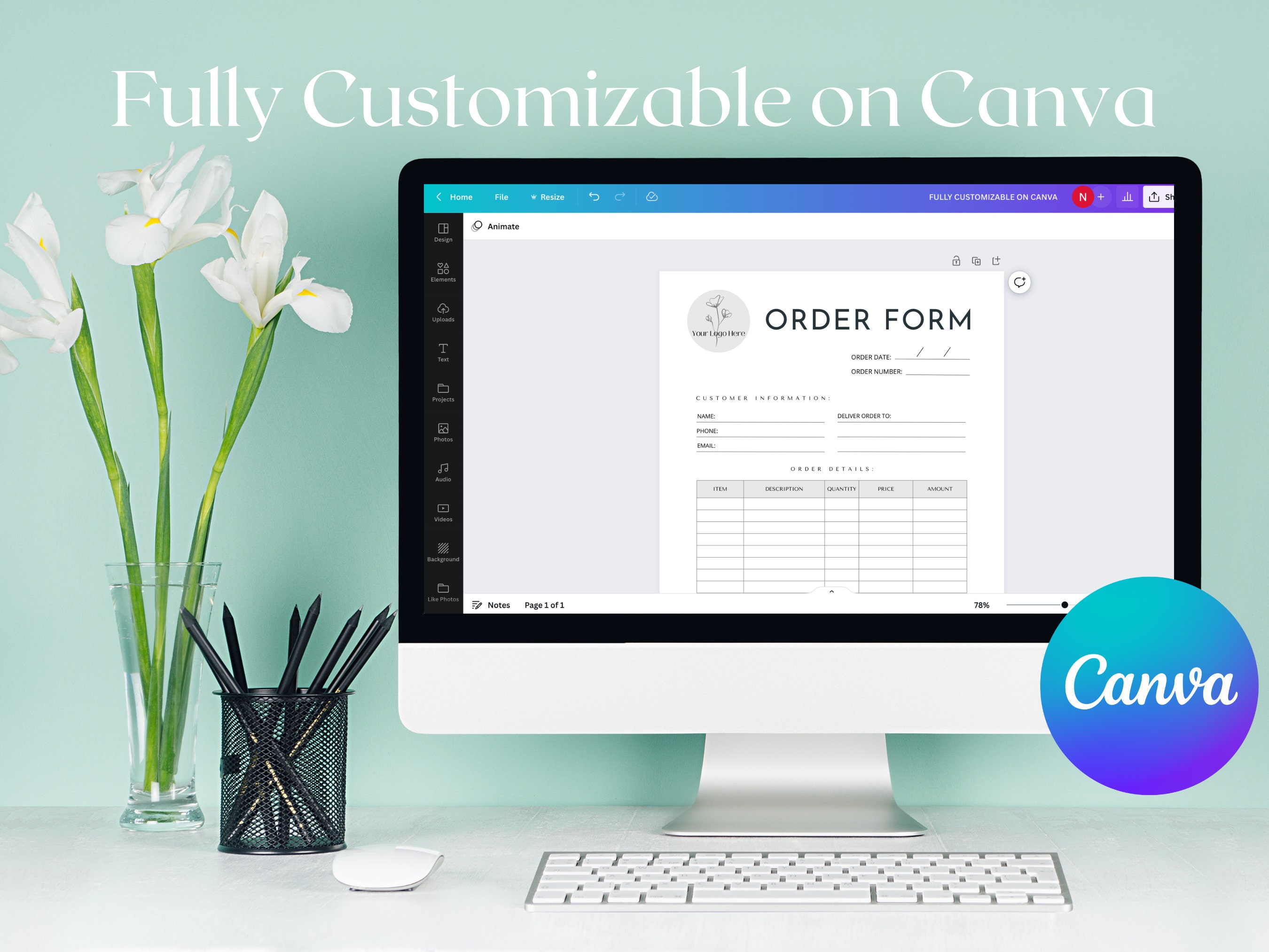 Order Form Template Editable, Minimalist Order Form, Custom Order Form ...