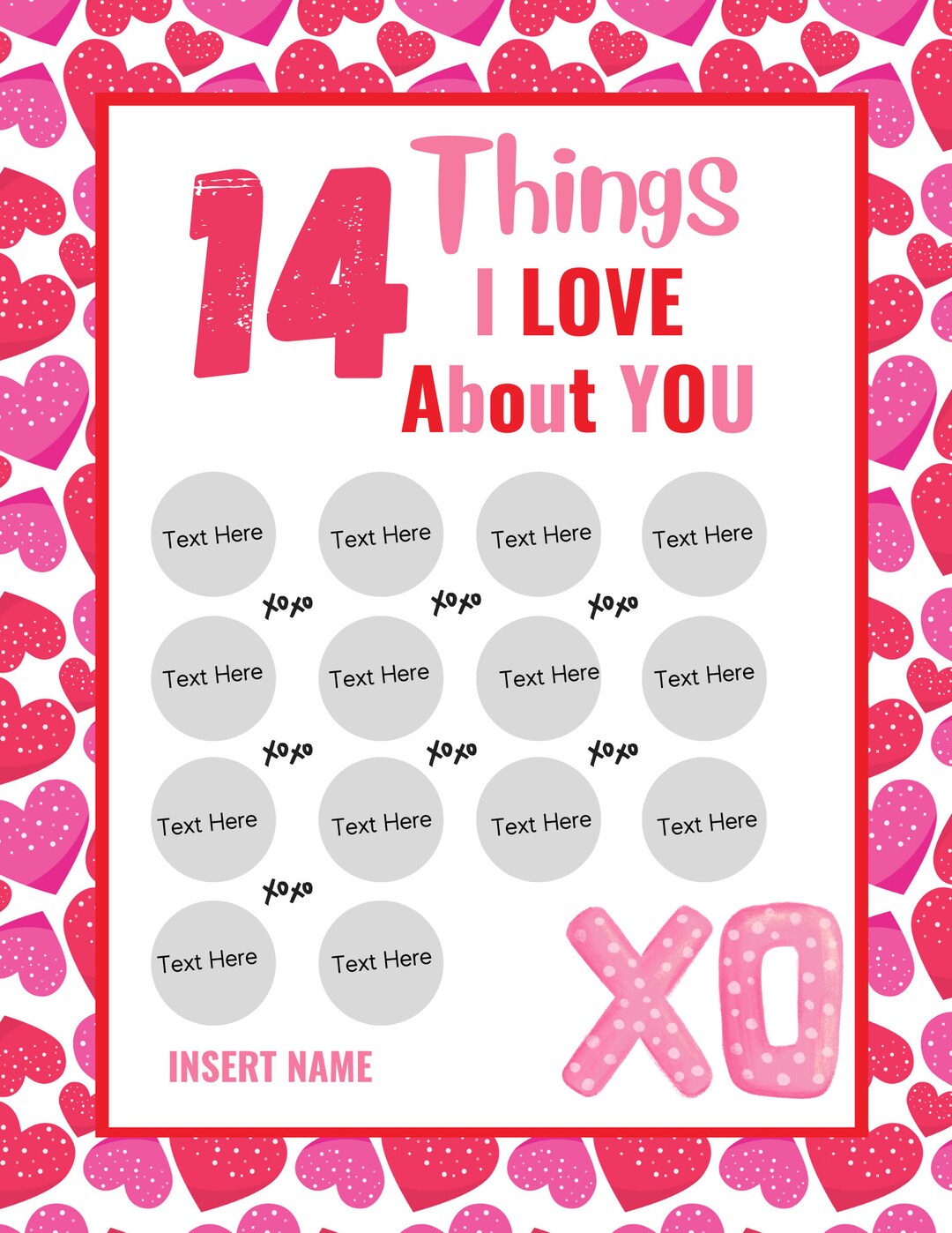 Valentine Scratch off Print, Canva Template, 14 Things I Love About You ...