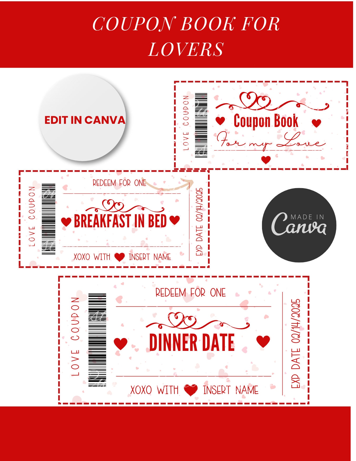 Love Coupon Book Printable Editable Love Coupons Couple Coupons Romantic Gift for Him Gift for ...