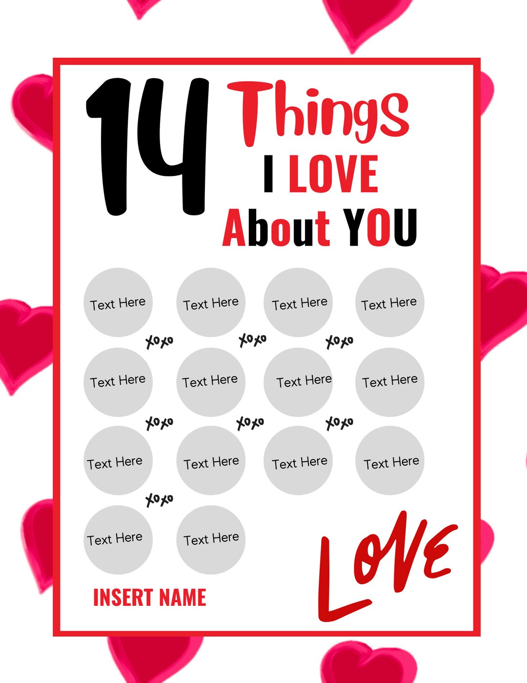 Valentine Scratch off Print, Canva Template, 14 Things I Love About You ...