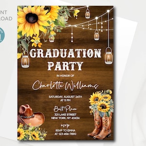 Western Graduation Party Invitation | Editable Rustic Template With ...