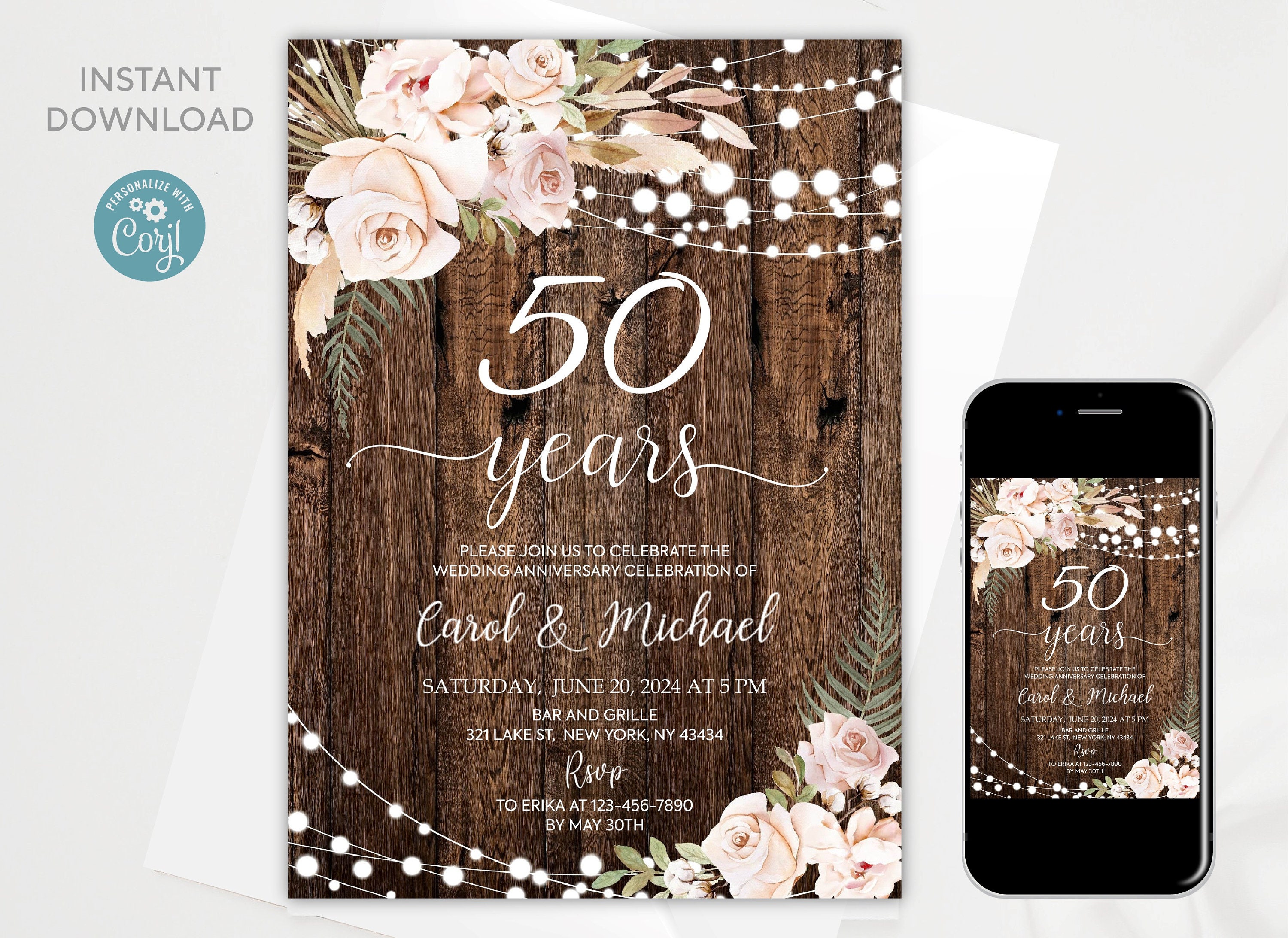50th Wedding Anniversary Invitation Editable 50th - Etsy