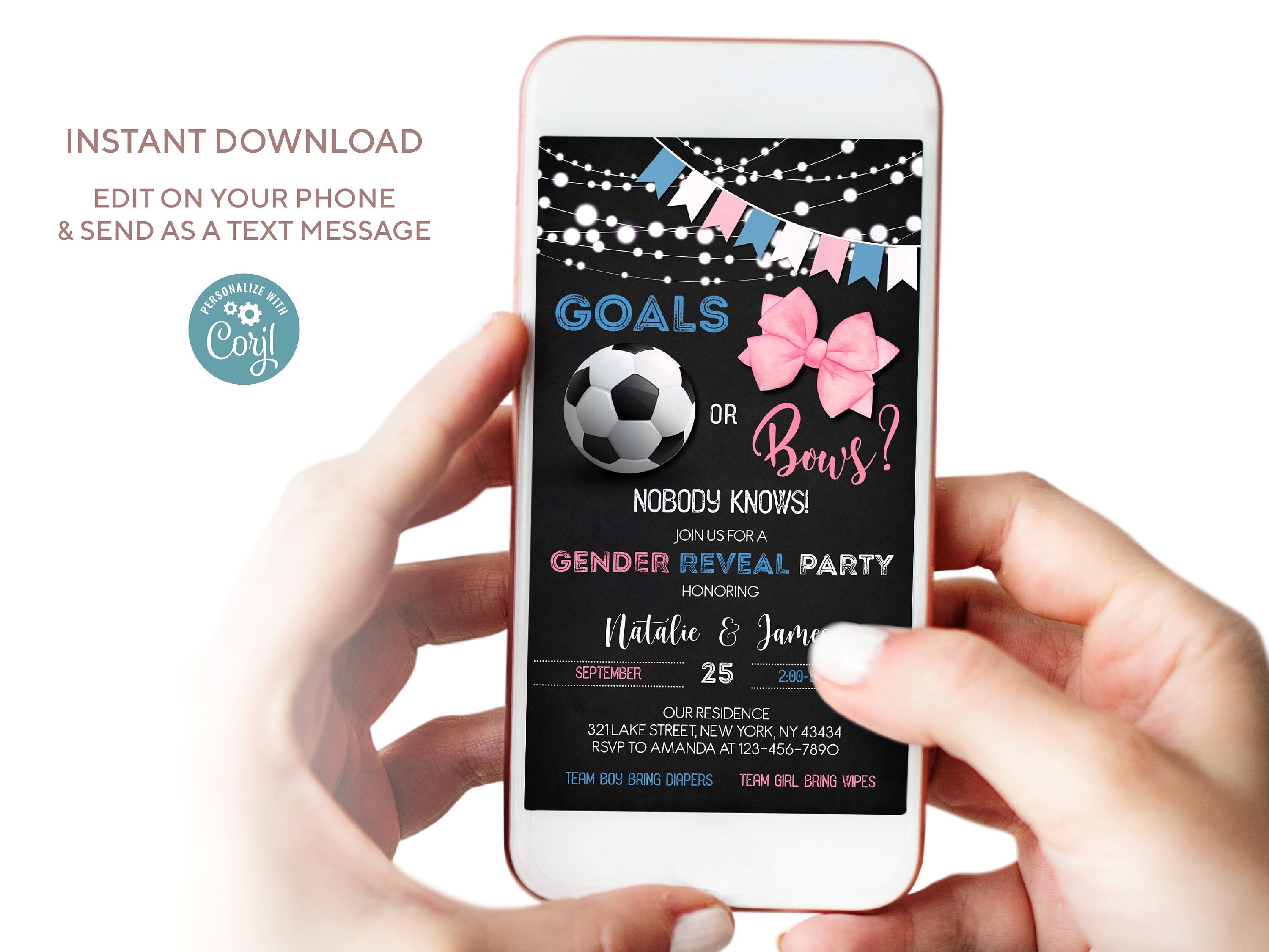 Soccer Gender Reveal Invitation Digital Template Goals or - Etsy
