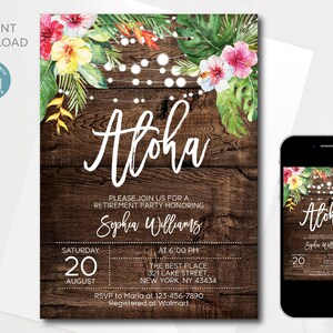 Editable Aloha Retirement Party Invitation Template | Hawaiian ...