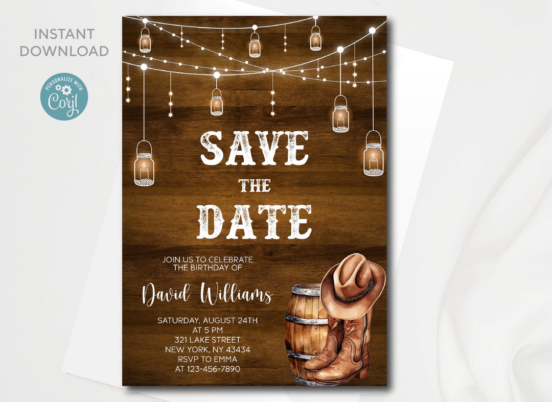 Editable Western Birthday Save the Date Invitation (digital Download ...