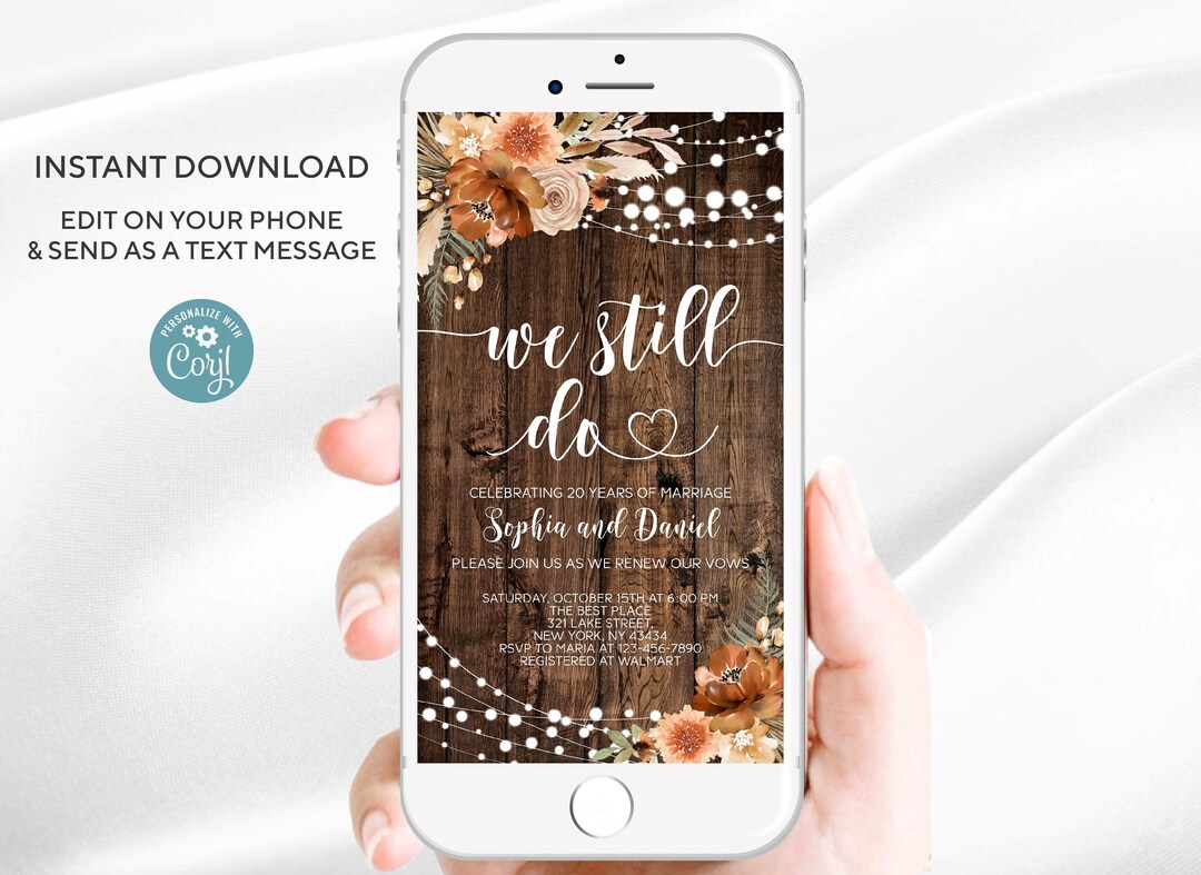 Rustic Vow Renewal Invitation Template: Floral, Editable (digital ...