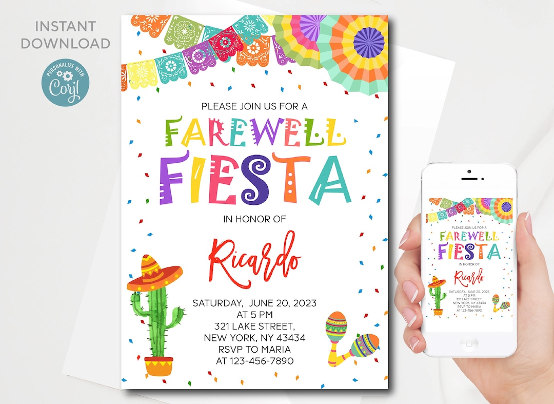 Editable Farewell Fiesta Invitation Template | Mexican Farewell Party ...
