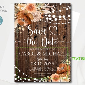 Editable Rustic Save the Date Template With RSVP Card, Rustic Fall Save the Date Invitation ...