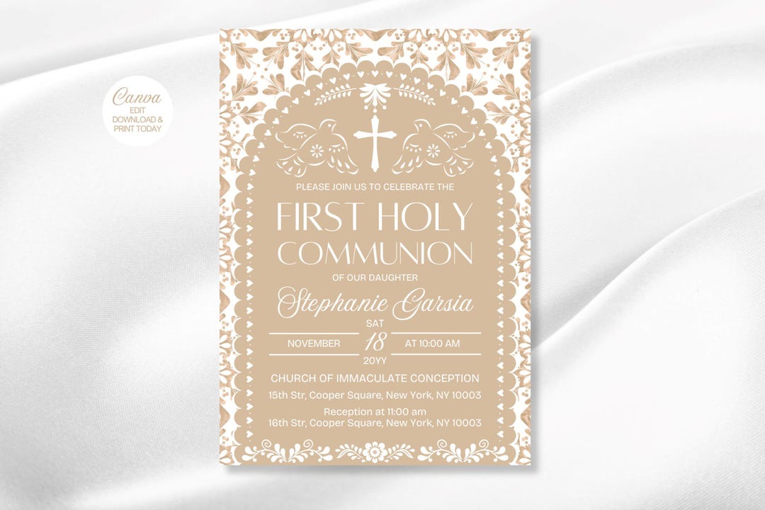 Terracotta Papel Picado First Communion Invitation: Mexican Fiesta ...
