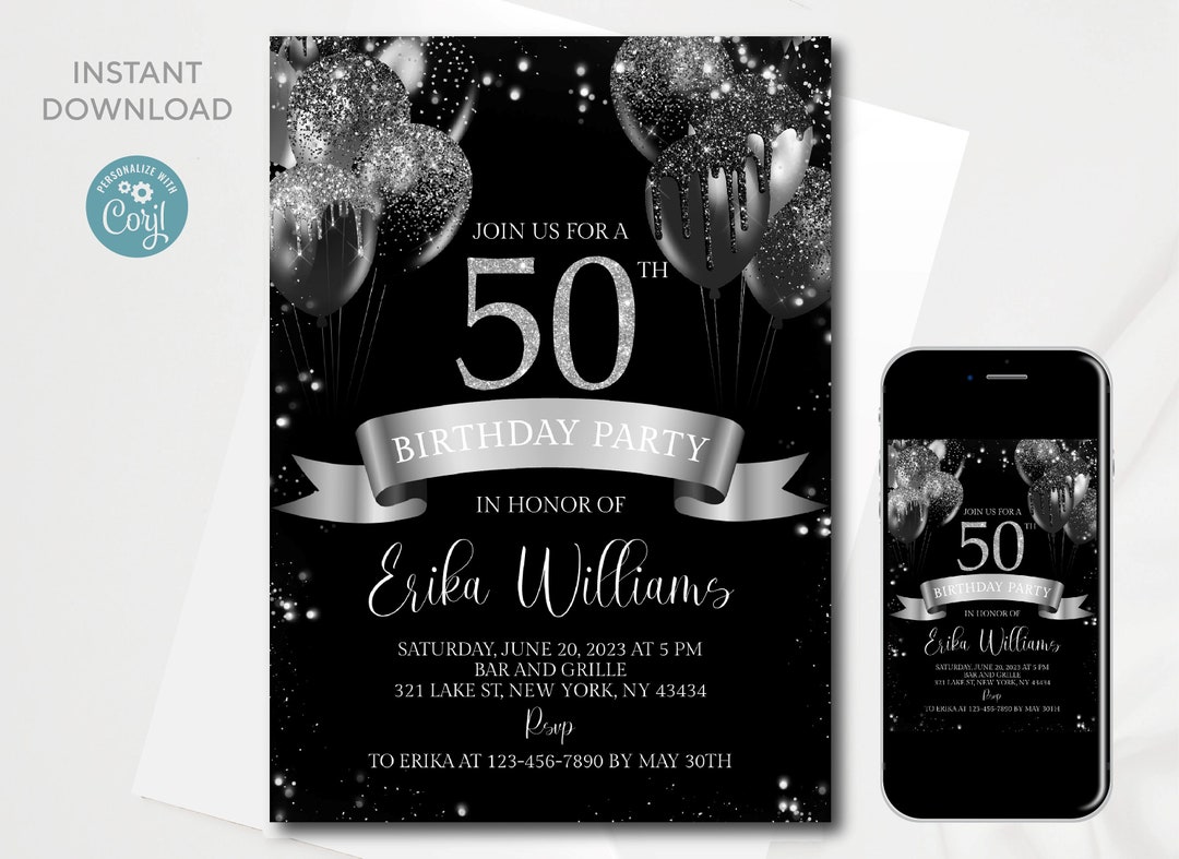 50th Birthday Invitation | Editable Digital Template | Fifty | Any Age ...