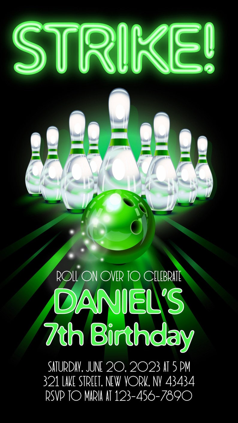 Editable Bowling Birthday Invitation Template Electronic - Etsy