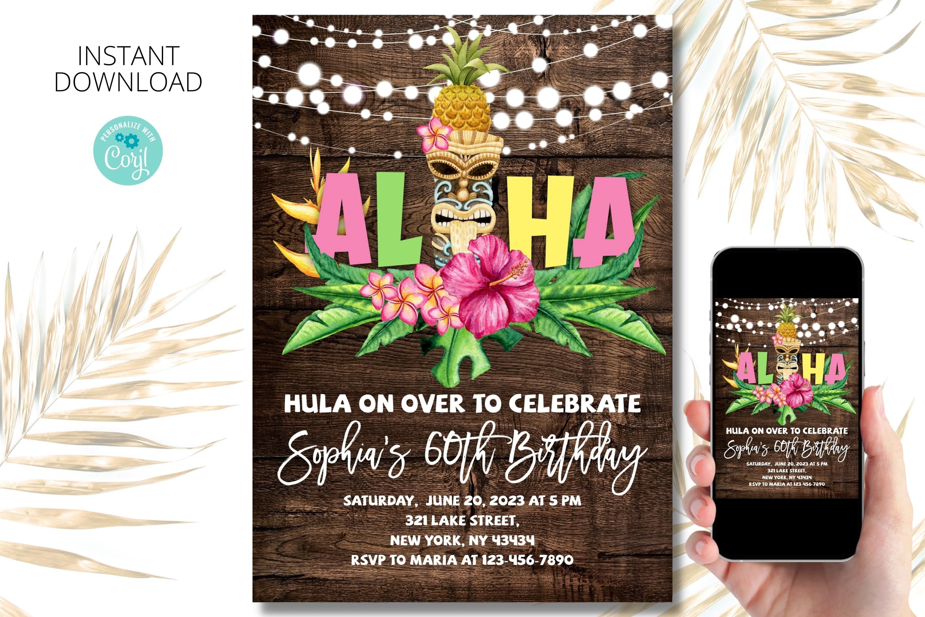 Editable Aloha Birthday Invitation Tiki Adult Birthday - Etsy